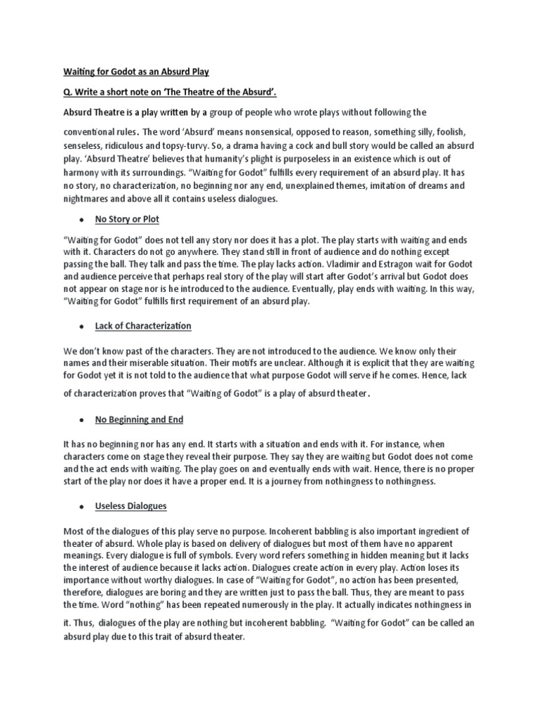 Waiting For Godot As An Absurd Play | PDF