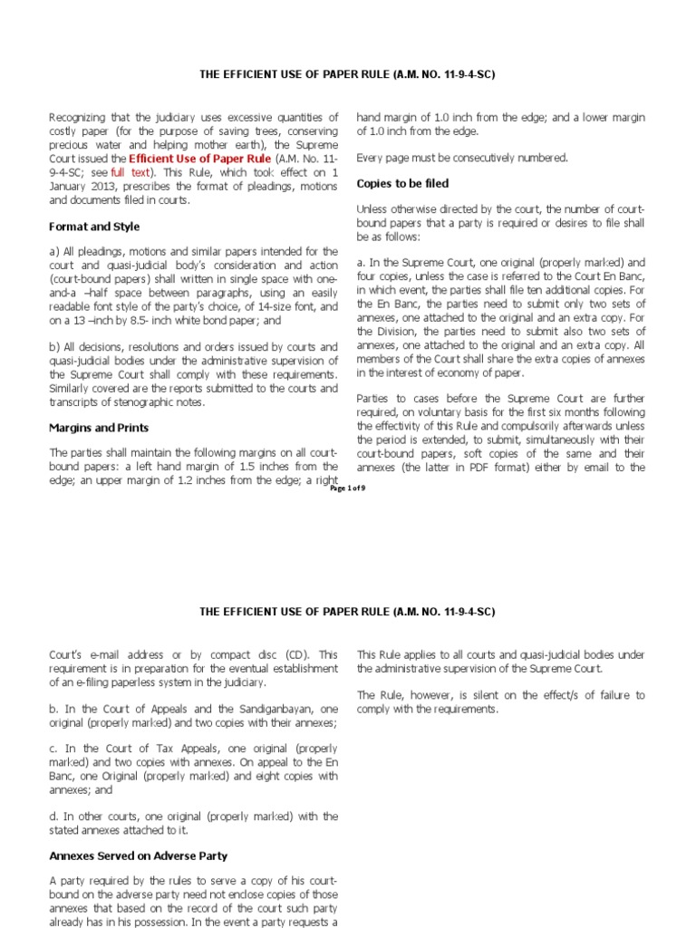 The Efficient Use of Paper Rule (A.M. No. 11-9-4-Sc) | PDF | Complaint ...
