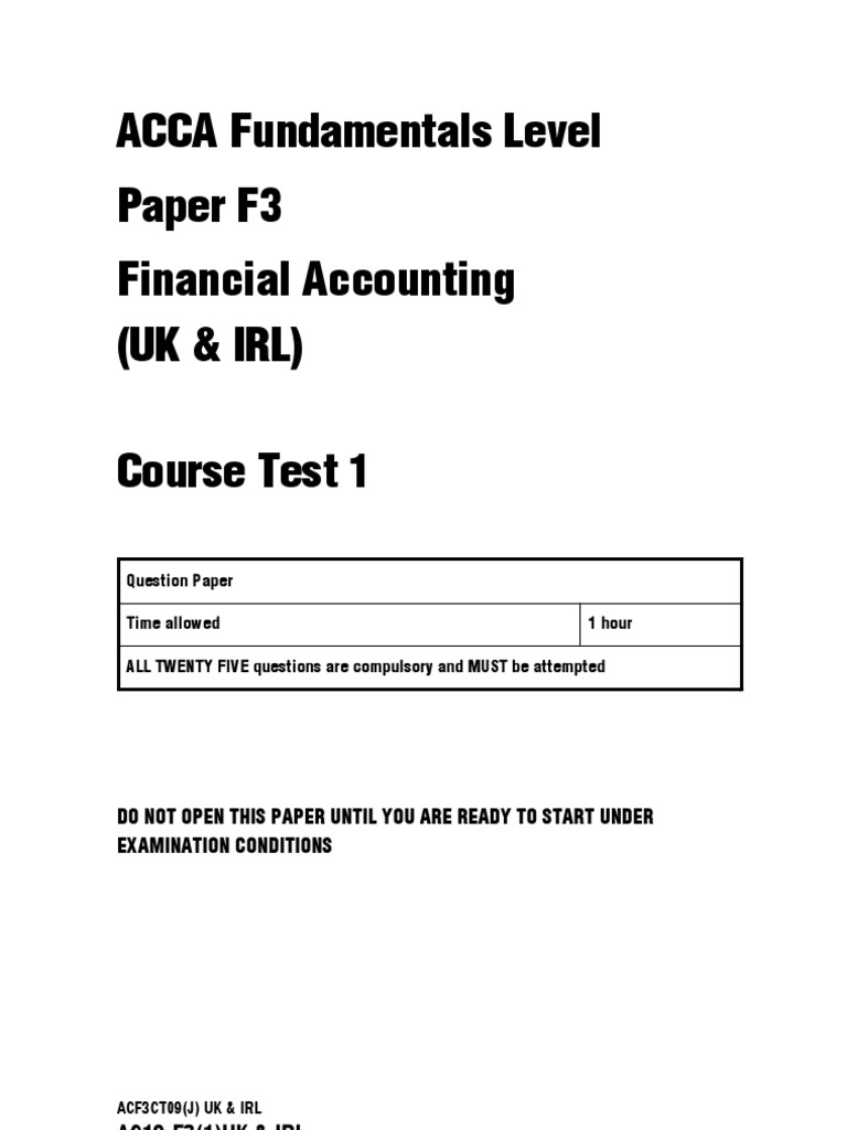 ACCA F3 Financial Accounting Test 1 | PDF | Finance & Money Management
