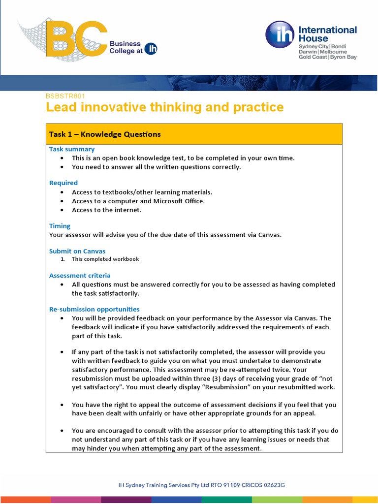 BSBSTR801 Assessment Task 1 | PDF | Innovation | Leadership