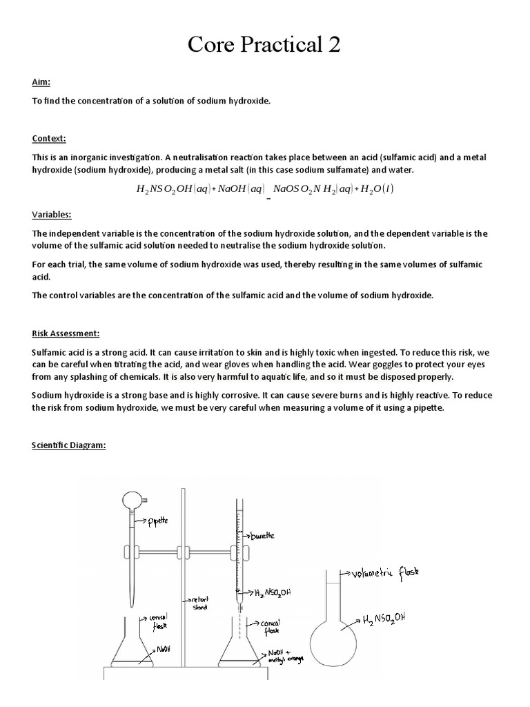 Core Practical 2 Chemistry | PDF | Sodium Hydroxide | Hydroxide