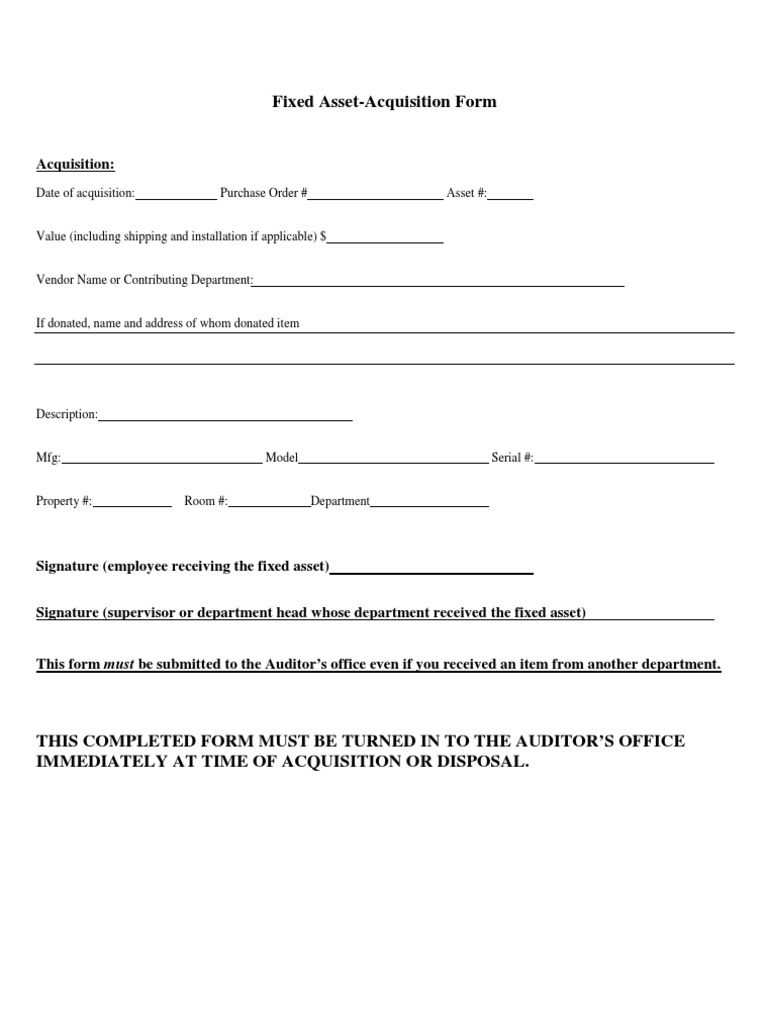 Fixed Asset Acquisition Form | PDF