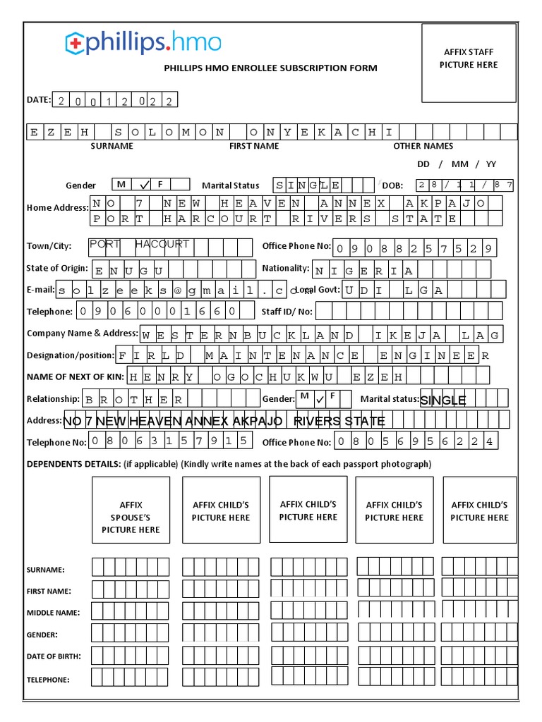 Phillips Hmo Enrollee Subscription Form | PDF | Health Sciences | Medicine