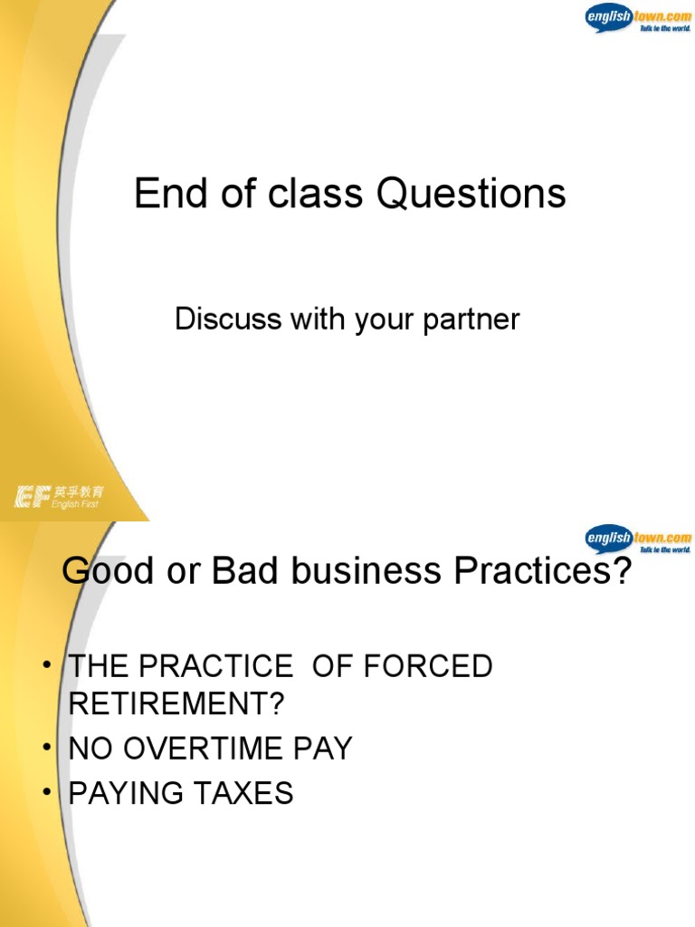 End of Class Questions: Discuss With Your Partner | PDF | Employment ...