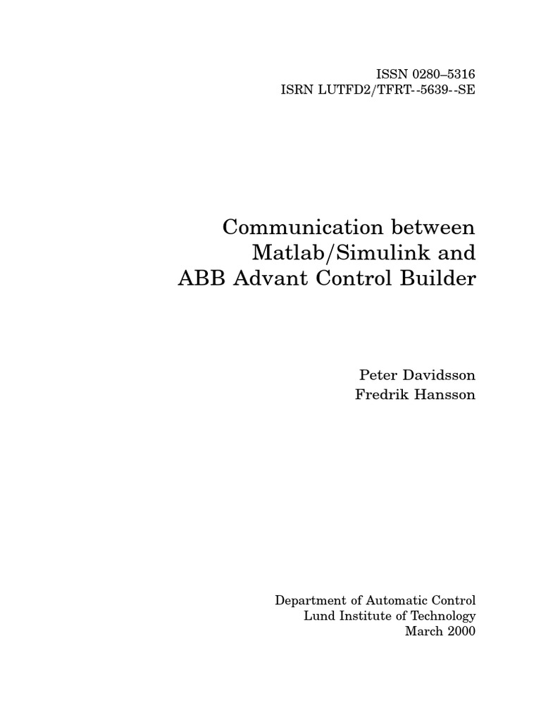 Communication Between Matlab Simulink and ABB Advant Control Builder ...