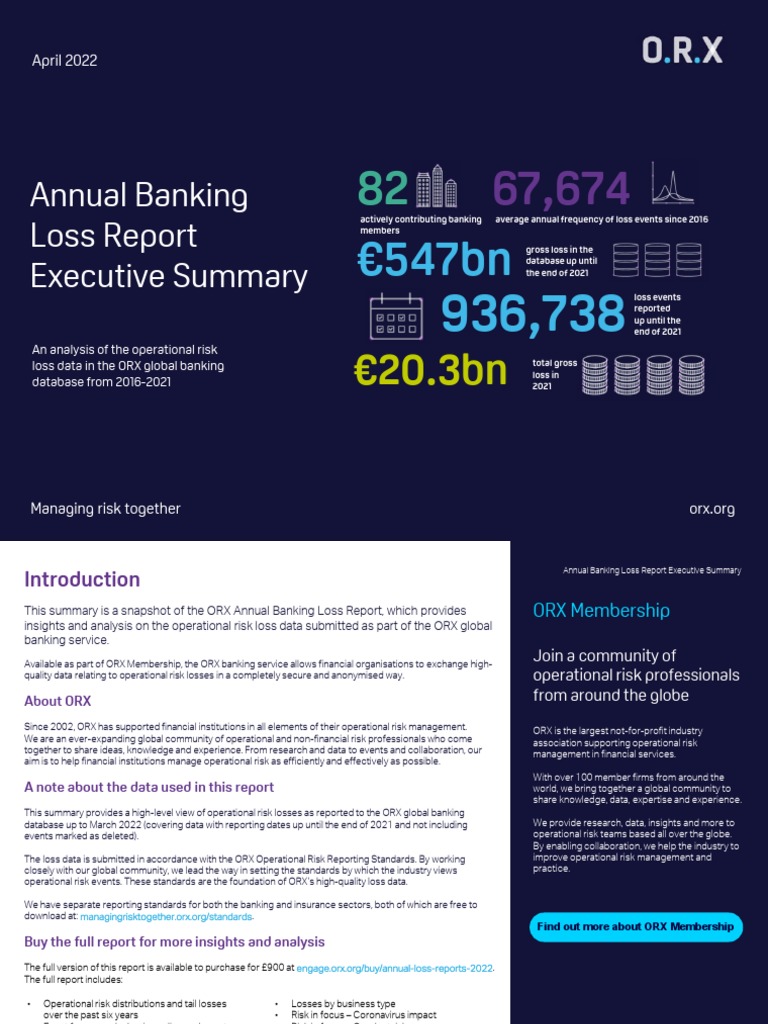 ORX Annual Banking Operational Risk Loss Data Report Summary 2022 | PDF ...