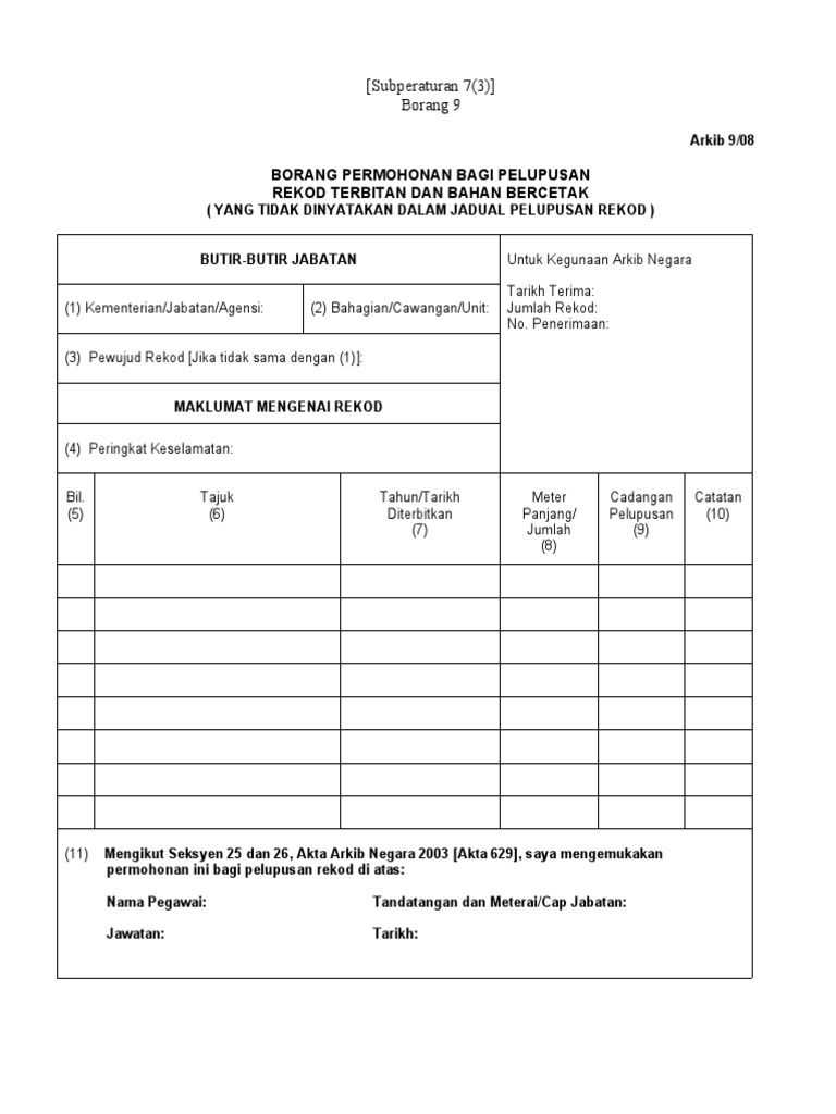 Borang Arkib - 9 - 08 - REKOD-TERBITAN-BAHAN-BERCETAK | PDF