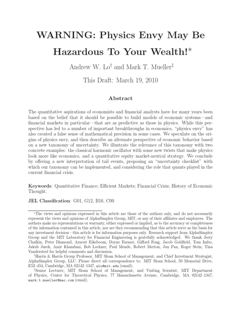 Physics Envy | PDF | Mathematical Model | Economics