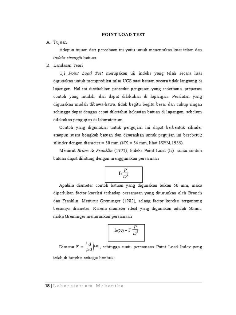 Uji Kuat Tekan Batuan dengan Point Load Test | PDF
