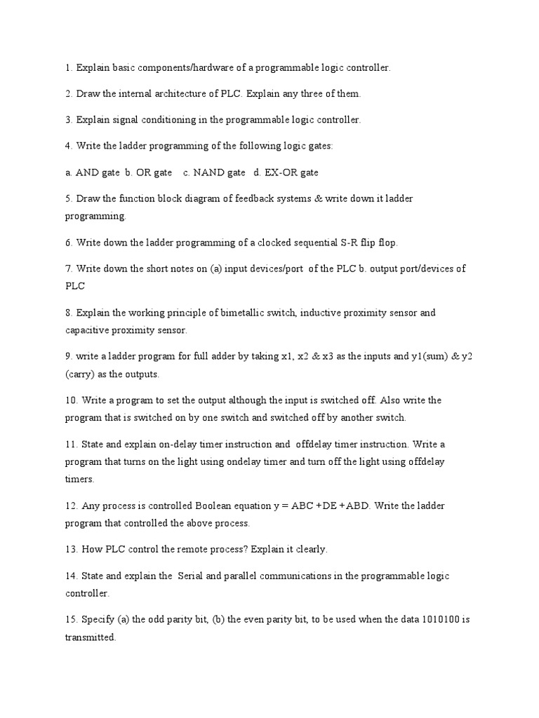 PLC Question Bank | PDF | Programmable Logic Controller | Logic Gate
