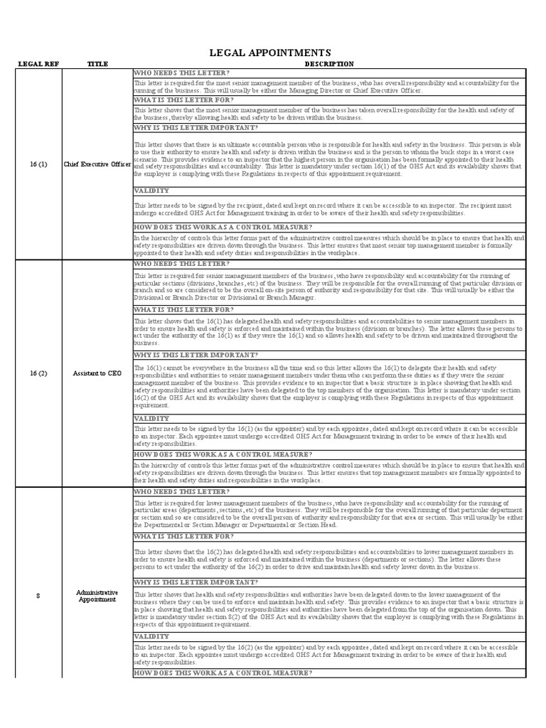 Legal Appointments List | Download Free PDF | Occupational Safety And ...