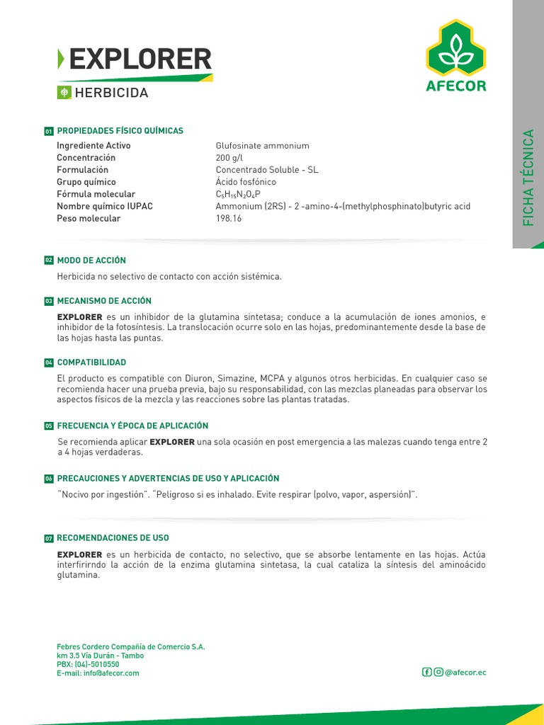 Explorer Ficha Tecnica | PDF | Inhibidor de la enzima | Química