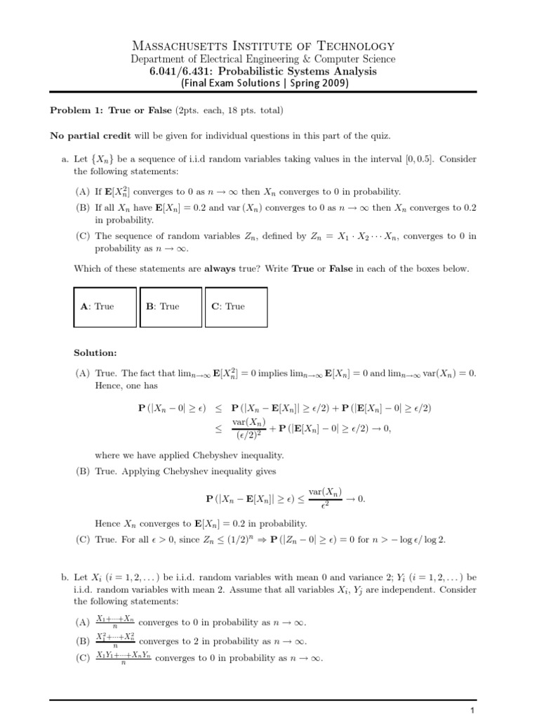 MIT6 - 041SCF13 - Finl - s09 - Sol - Probabilistics Systems and ...