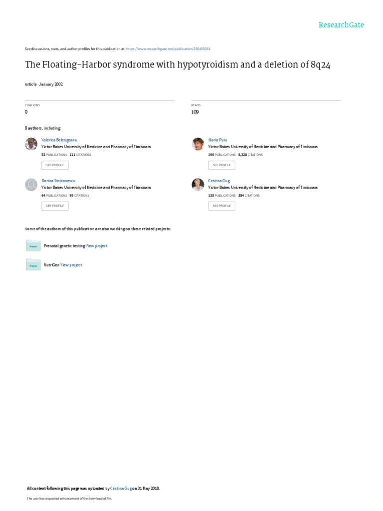 The Floating-Harbor Syndrome With Hypotyroidism and A Deletion of 8q24 ...