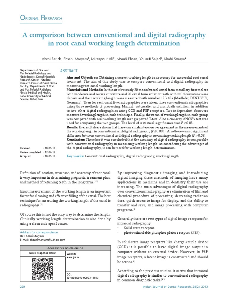 A Comparison Between Conventional and Digital Radiography in Root Canal ...