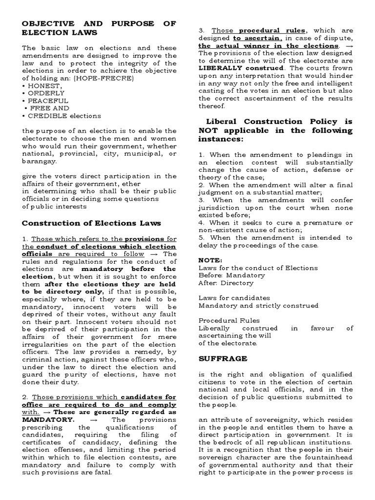 Review Pointers Notes 2019 | PDF | Elections | Initiative