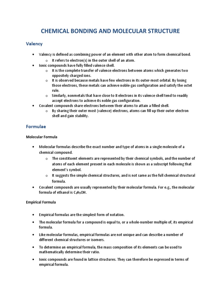 Chemical Bonding and Molecular Structure: Valency | PDF | Ionic Bonding ...