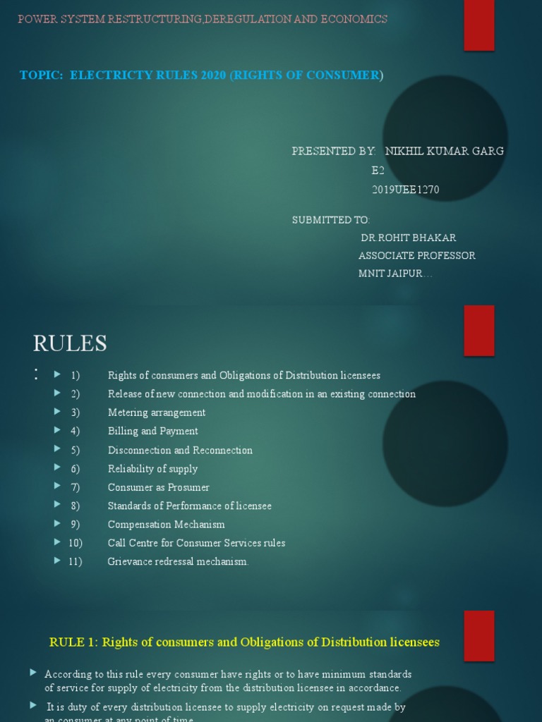 Topic: Electricty Rules 2020 (Rights of Consumer: Power System ...