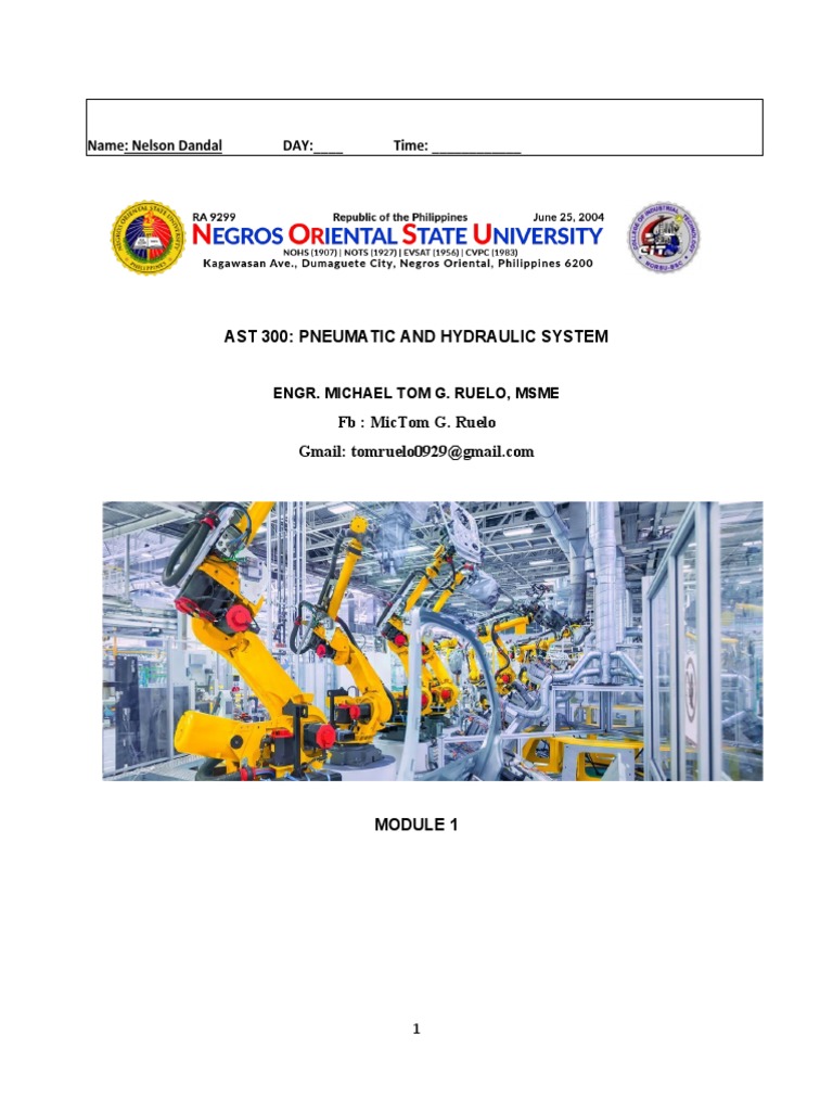Ast 300: Pneumatic and Hydraulic System: Name: Nelson Dandal DAY ...