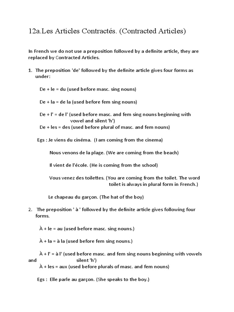 12a.les Articles Contractés. (Contracted Articles) | PDF