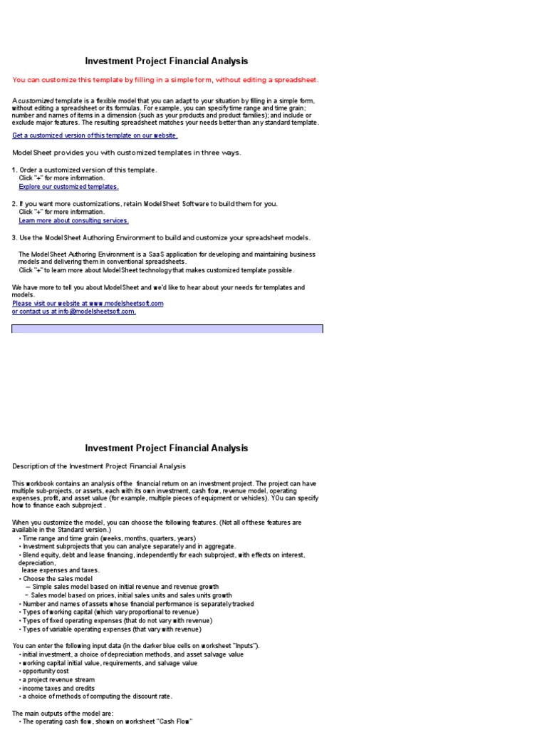 Investment Project Financial Analysis | PDF | Net Present Value ...
