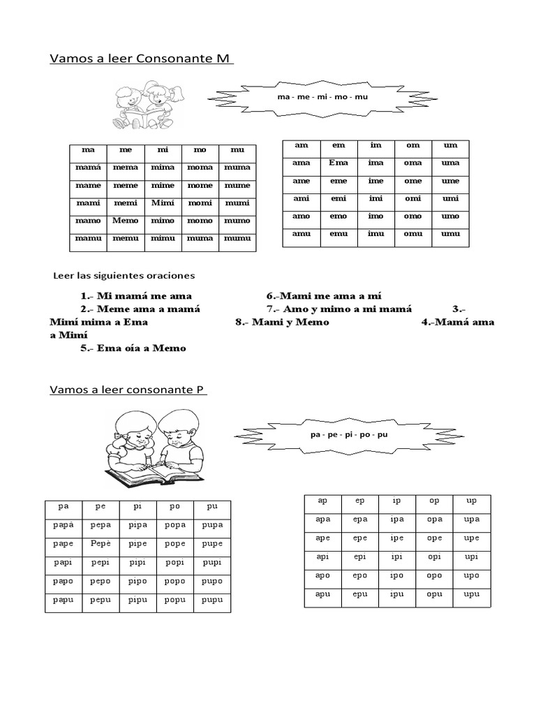 Actividades de lectura con consonantes M, P, L, S | PDF