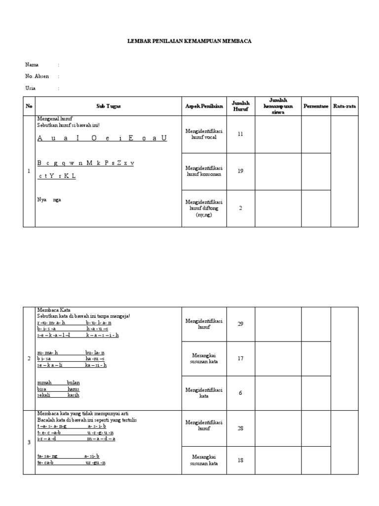 Penilaian Kemampuan Membaca Anak | PDF