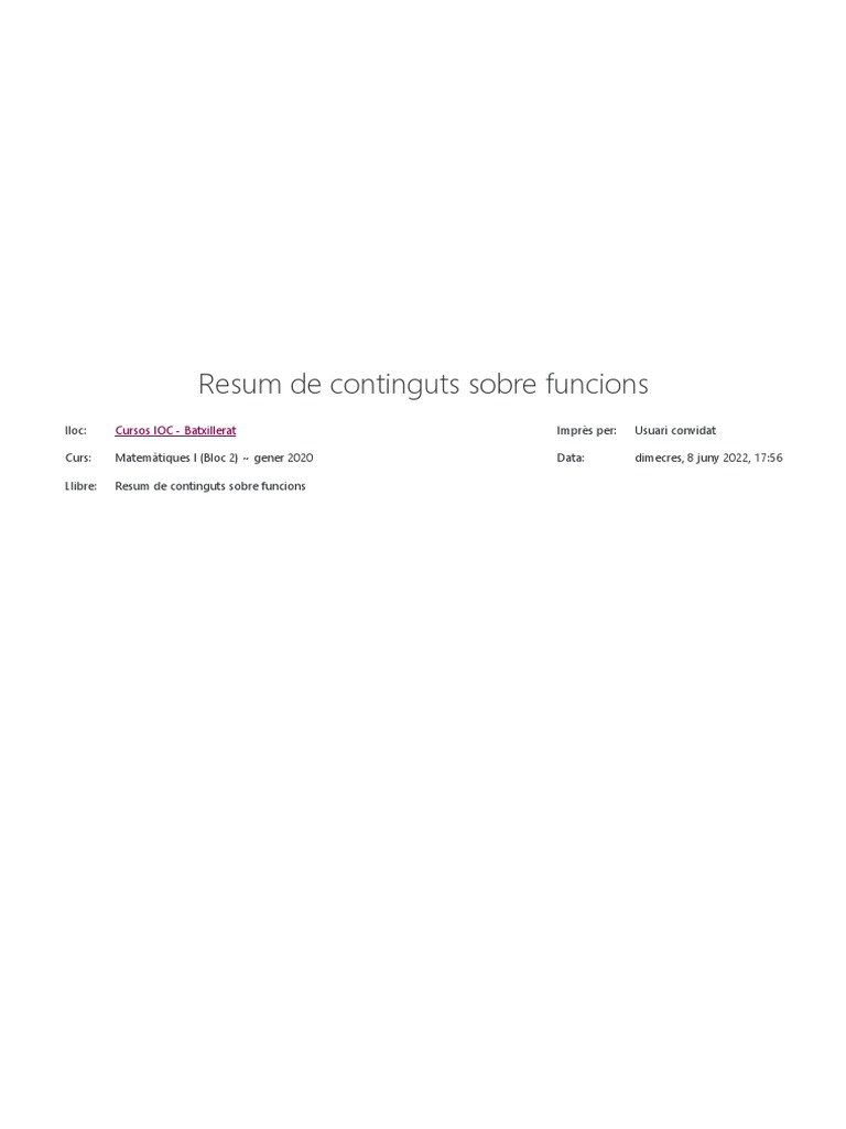Resum de Continguts Sobre Funcions | PDF