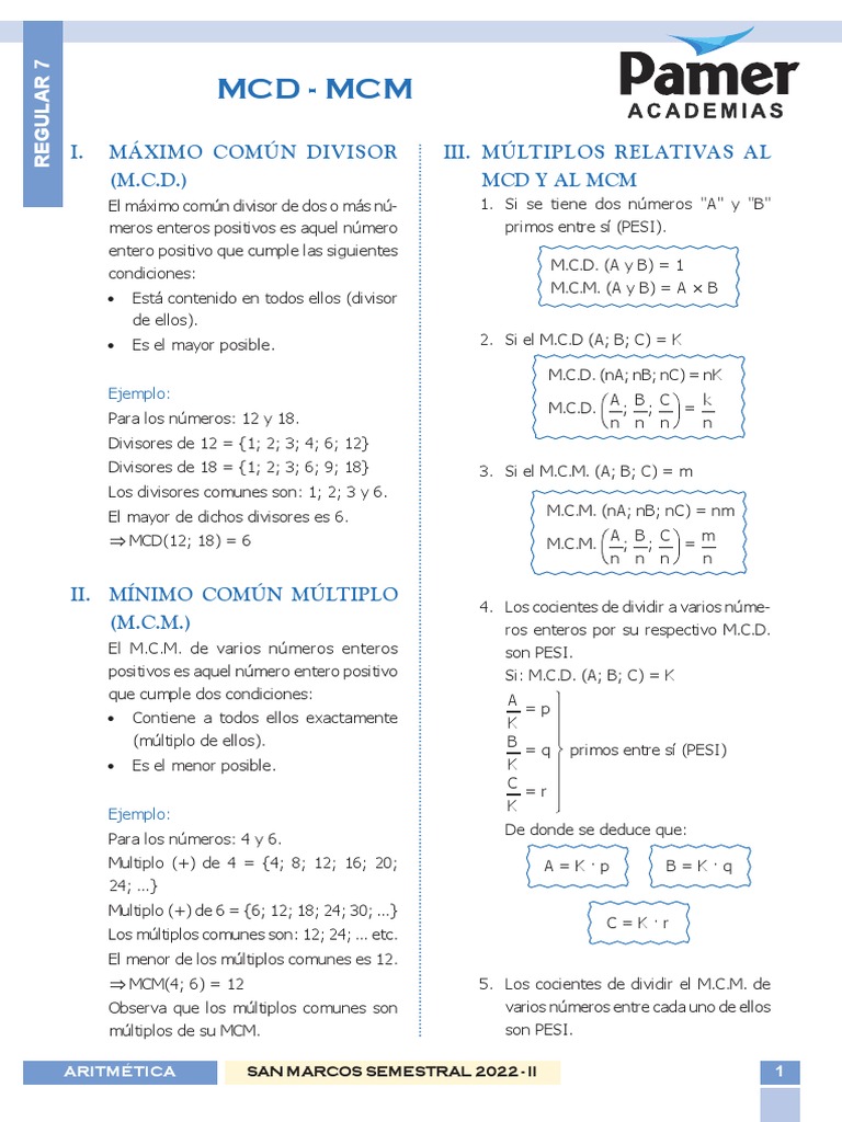 Aritmética Reg 7 MCD-MCM | PDF | Matemáticas | Matemática Elemental