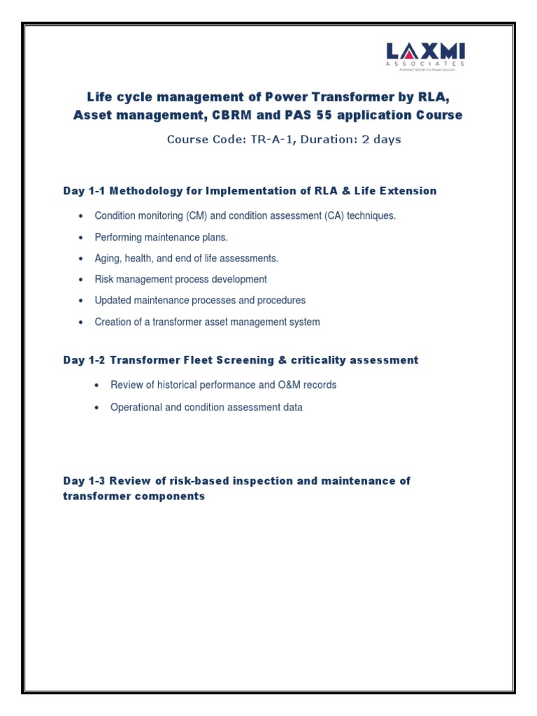 Life Cycle Management of Power Transformer by RLA, Asset Management ...