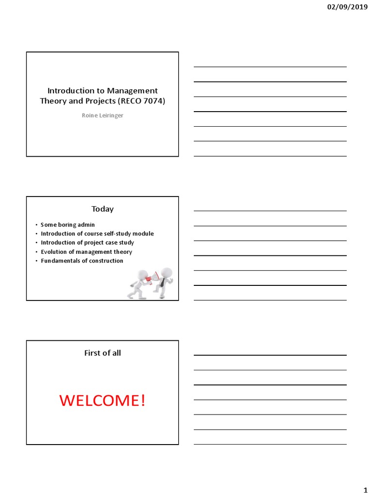 Management Theory and Projects (RECO 7074) Introduction 2019 | PDF