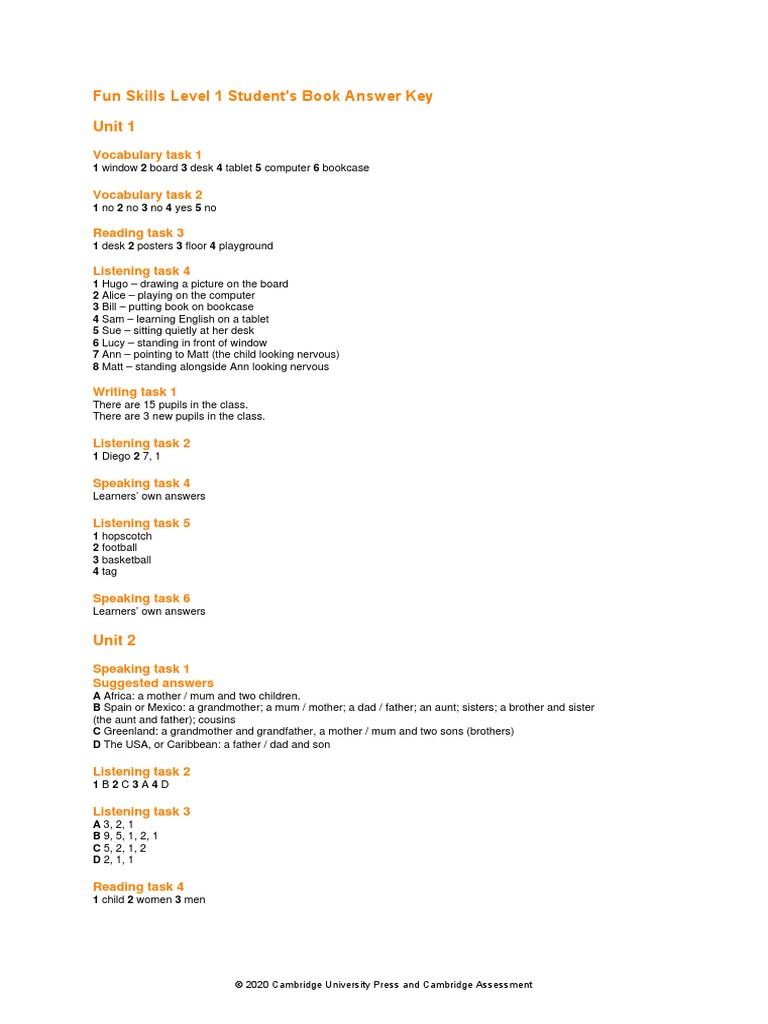 Fun Skills Level 1 Answer Key | PDF | Language Arts & Discipline