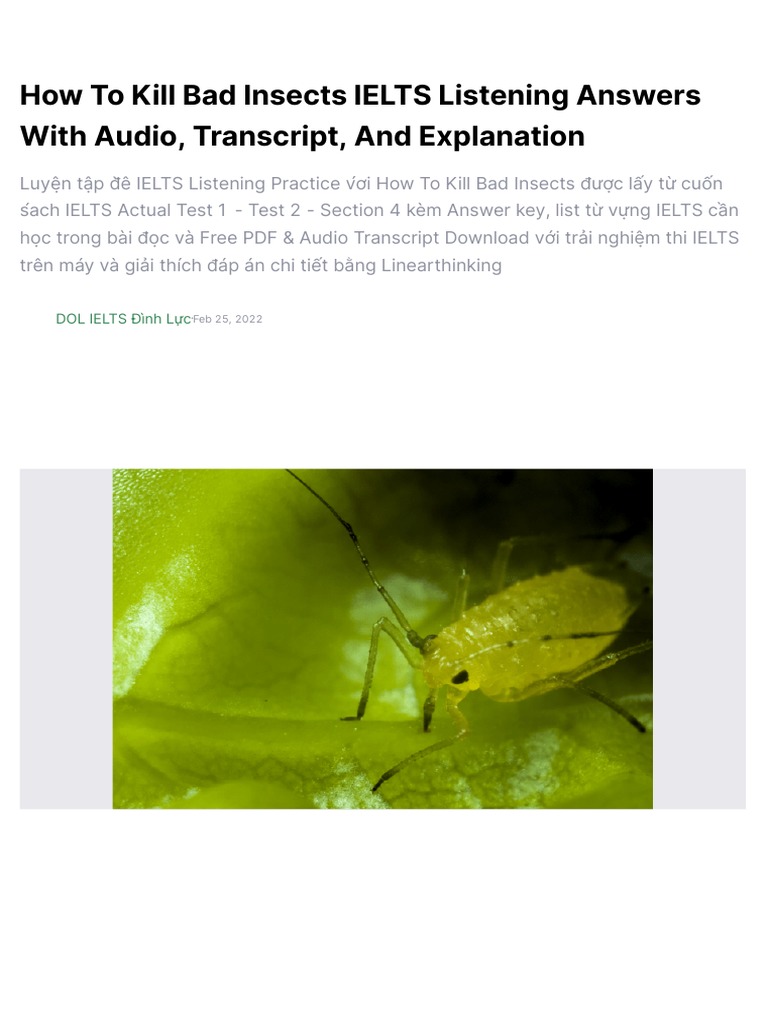 How To Kill Bad Insects IELTS Listening Answers With Audio, Transcript ...