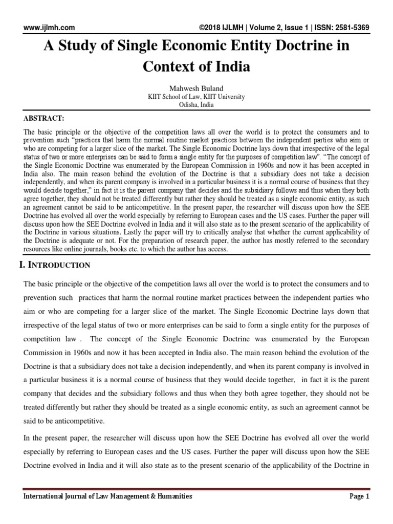 A Study of Single Economic Entity Doctrine in Context of India | PDF ...