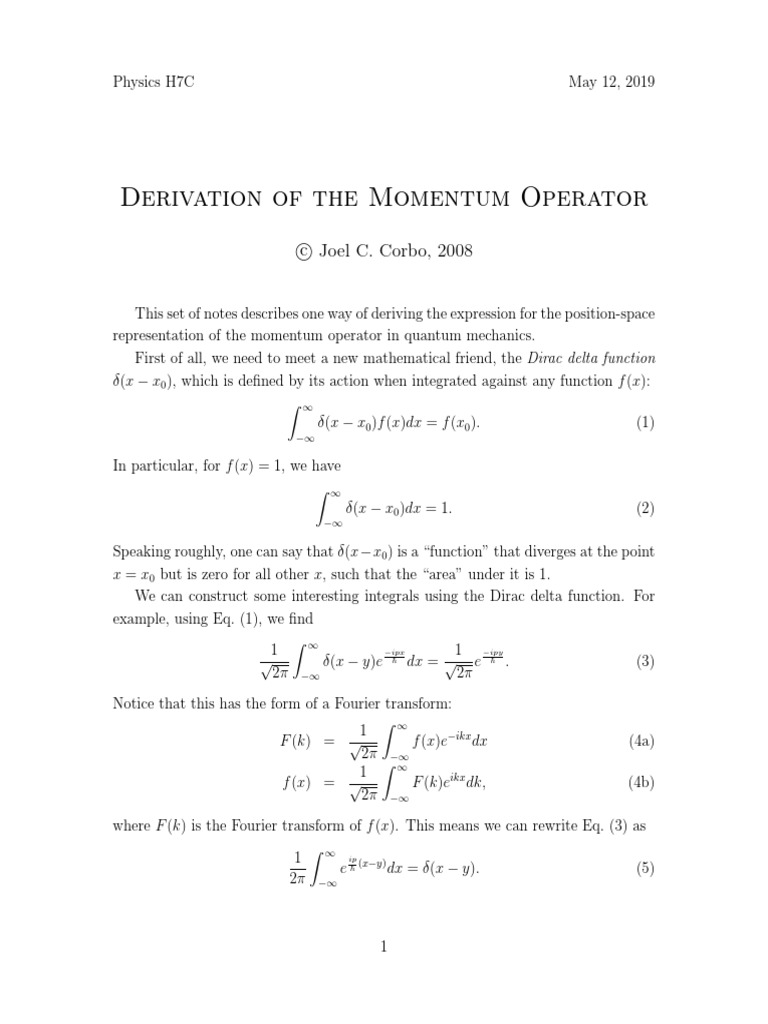 Derivation of Momentum Operator | PDF | Wave Function | Applied And Interdisciplinary Physics