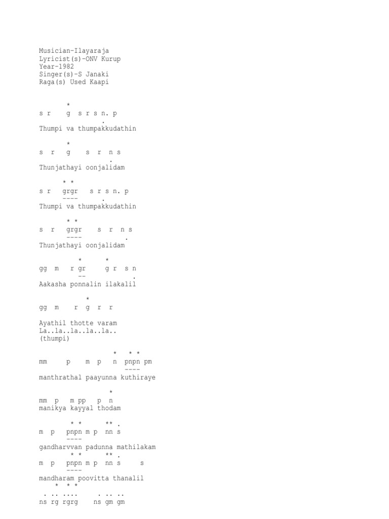 Thumbi Vaa-Music Notes | PDF | Classical And Art Music Traditions ...