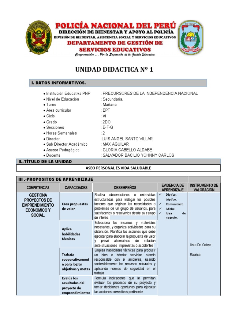 Educación Secundaria: Aseo y Emprendimiento | PDF | Aprendizaje ...