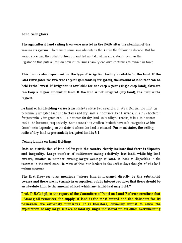 Land Ceiling Laws | PDF | Irrigation | Economies
