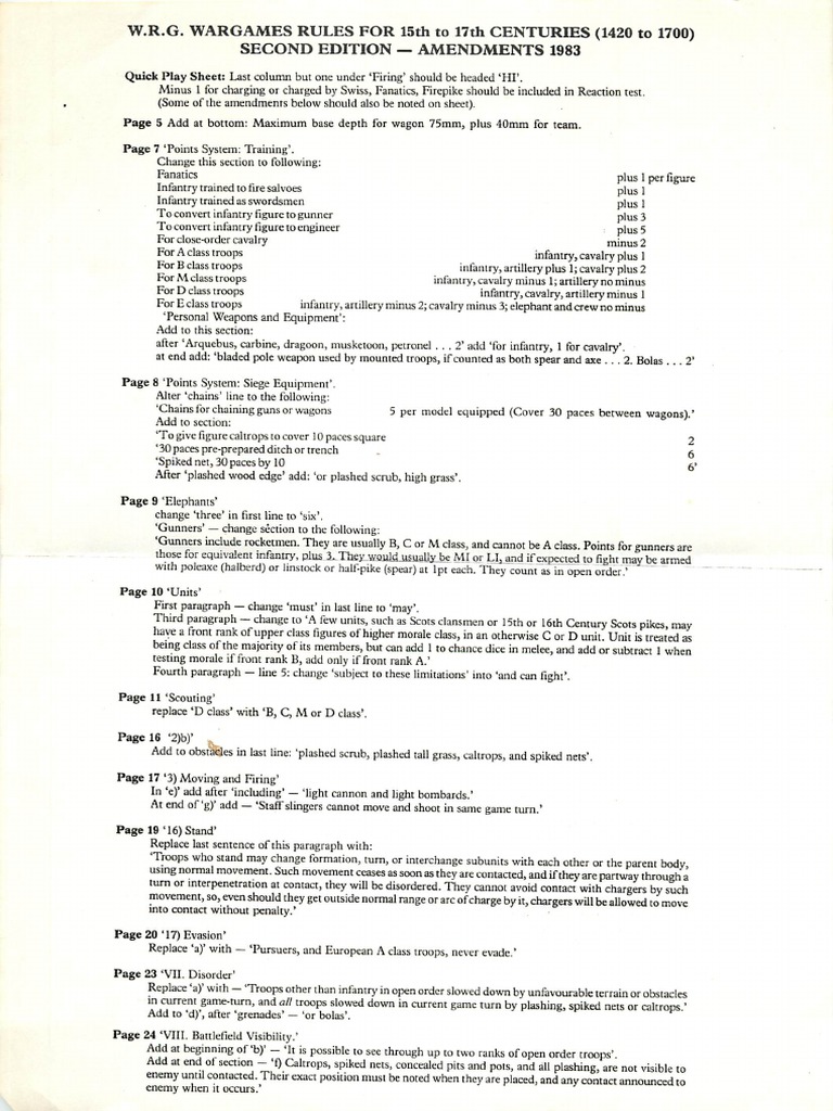 WRG George Gush Rules Amendments | PDF | Infantry | Cavalry