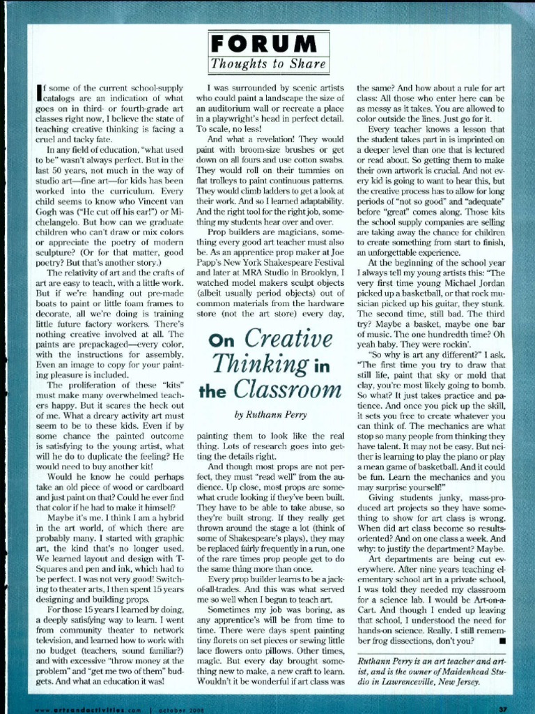 Creative Thinking in Classroom | PDF | Paintings | Teaching And Learning