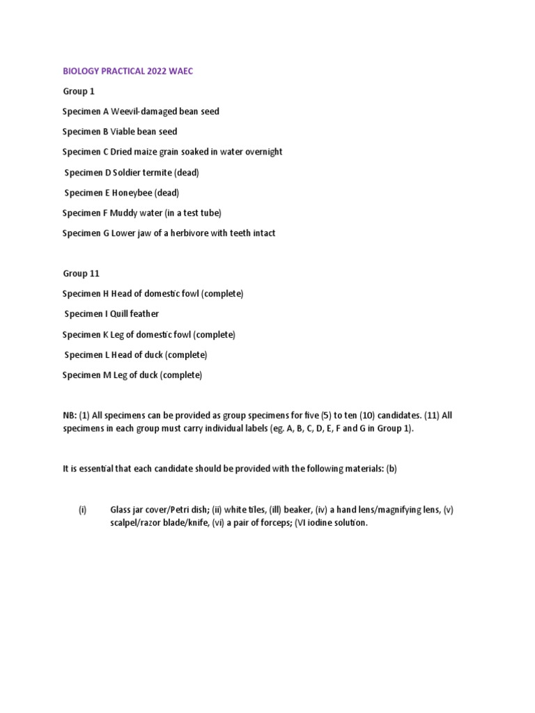 Biology Practical Waec 2022 | PDF | Feather | Seed