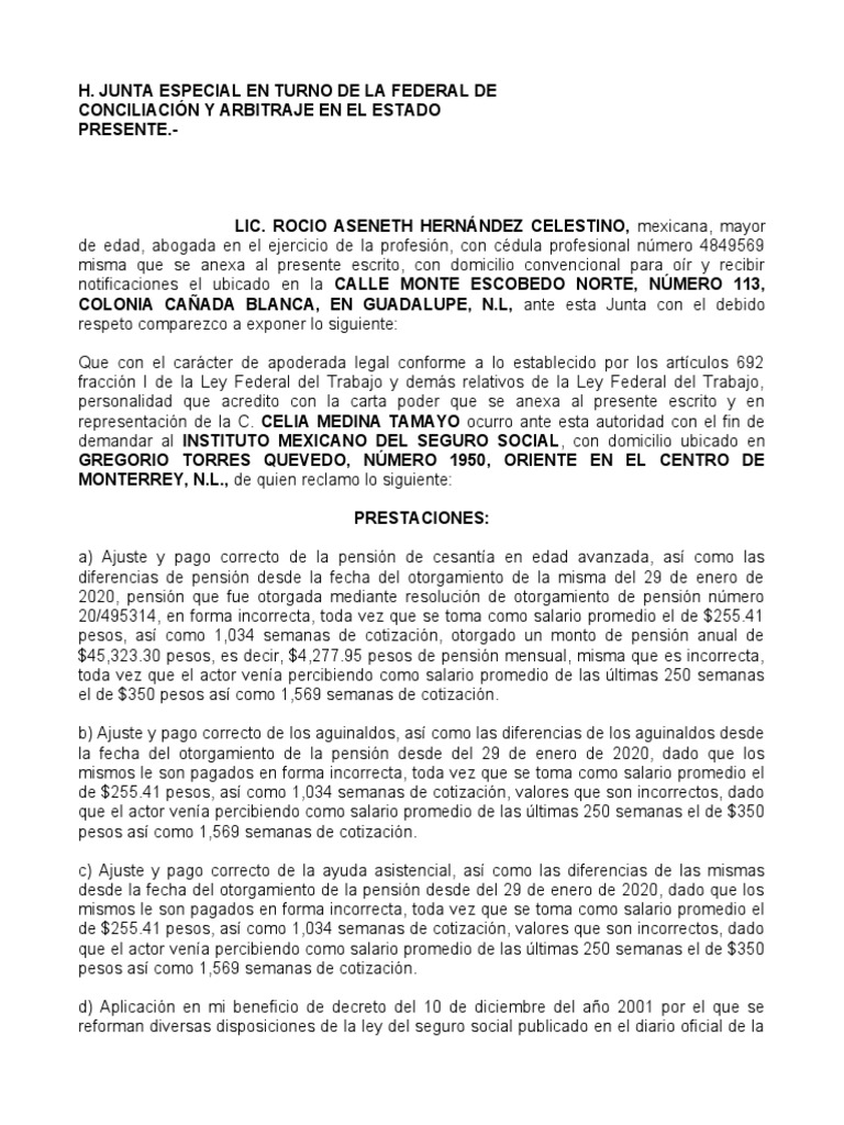 Celia Medina Tamayo Pago Correcto de Pensión de Cesantia | PDF ...