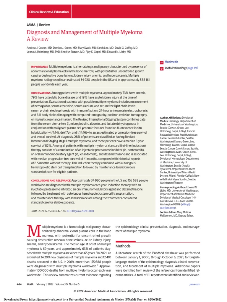 Diagnosis and Management of Multiple Myeloma | PDF | Multiple Myeloma ...