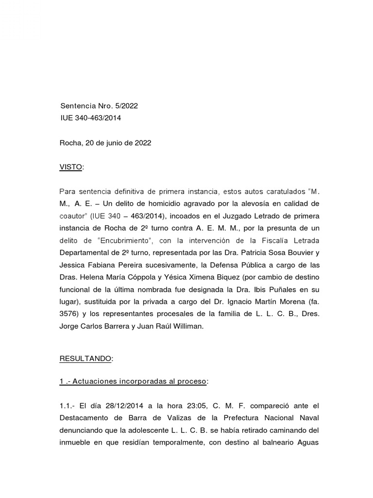Sentencia de Absolución de El Cachila | PDF | Debido al proceso | Crímenes