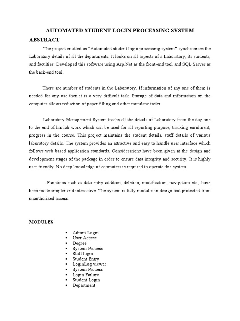 Automated Student Login Processing System: Modules | PDF | User ...