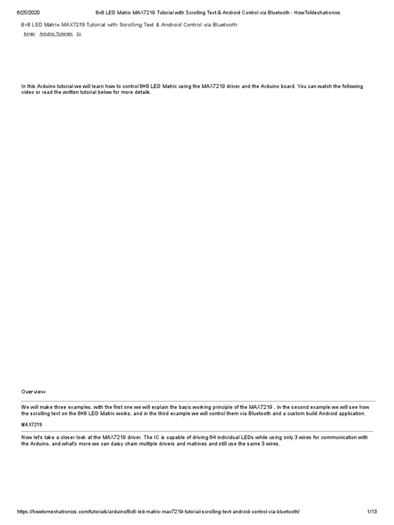 8x8 LED Matrix MAX7219 Tutorial With Scrolling Text & Android Control Via Bluetooth ...