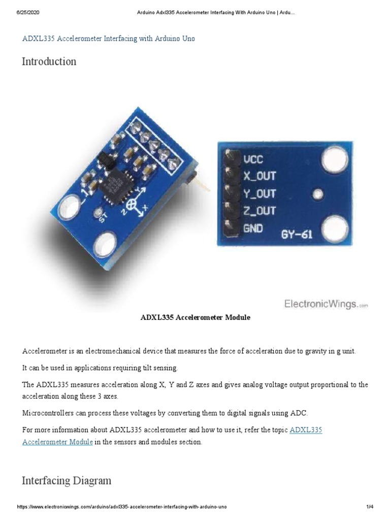 Arduino Adxl335 Accelerometer Interfacing With Arduino Uno | PDF | Accelerometer | Arduino