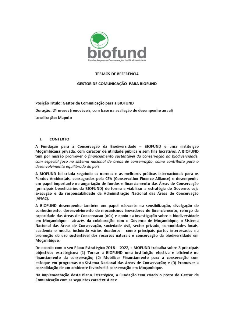 Gestor de Comunicação da BIOFUND | PDF | Comunicação | Moçambique