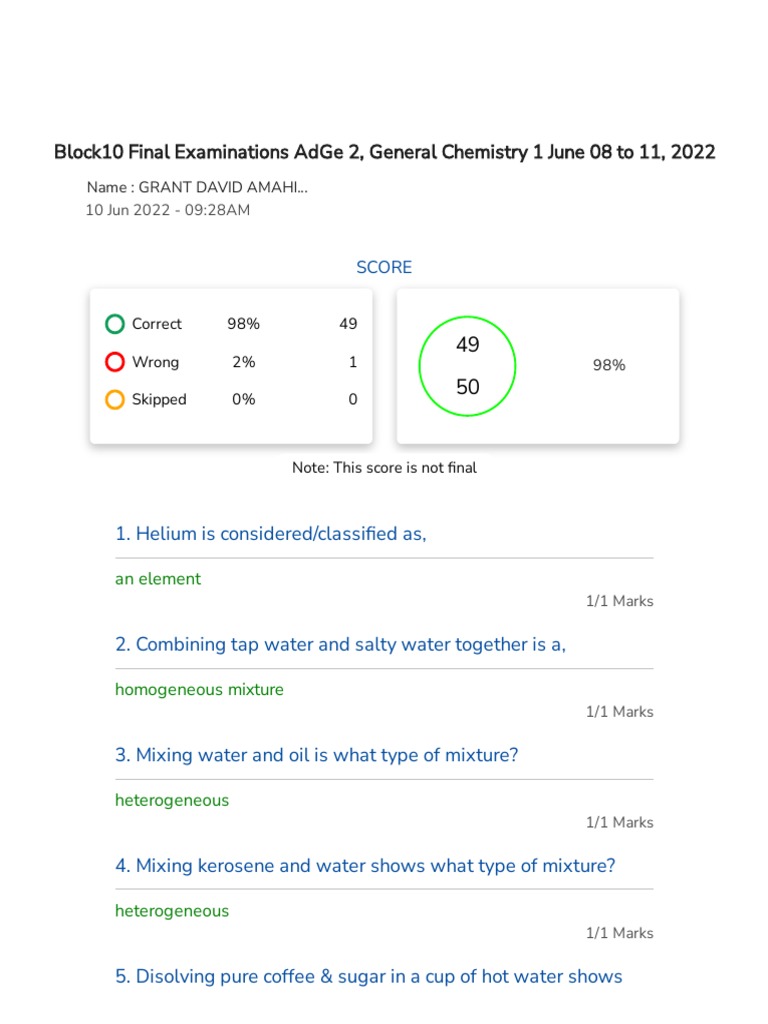Block10 Final Examinations Adge 2, General Chemistry 1 June 08 To 11 ...