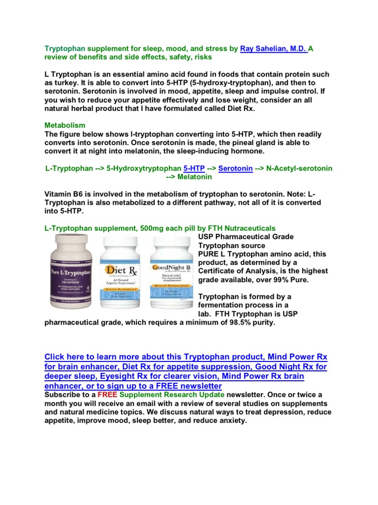 Tryptophan Supplement For Sleep | PDF | Tryptophan | Serotonin